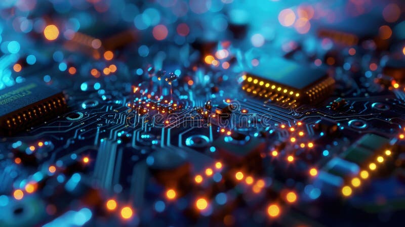 Technology Digital Binary Data on Microchip with Glow Circuit Board. Digitalization of Neural ...