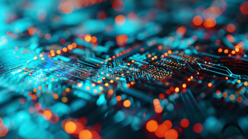 Technology Digital Binary Data On Microchip With Glow Circuit Board 6067