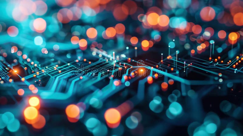 Technology Digital Binary Data on Microchip with Glow Circuit Board. Digitalization of Neural ...