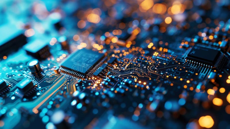 Technology Digital Binary Data On Microchip With Glow Circuit Board Digitalization Of Neural