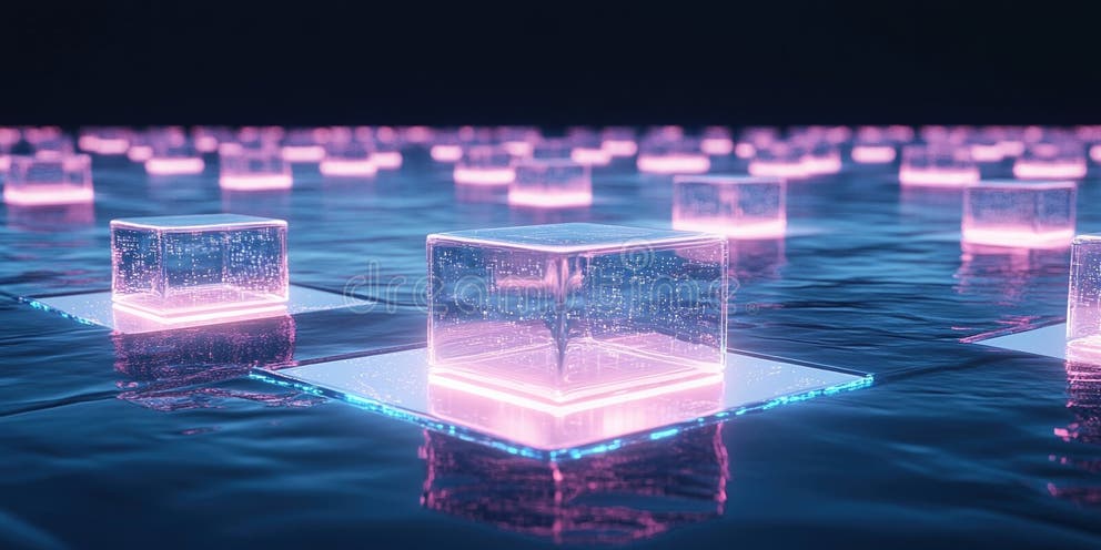 Technology Digital Cube Network with Futuristic Glow Stock Image - Image of pattern, digital ...