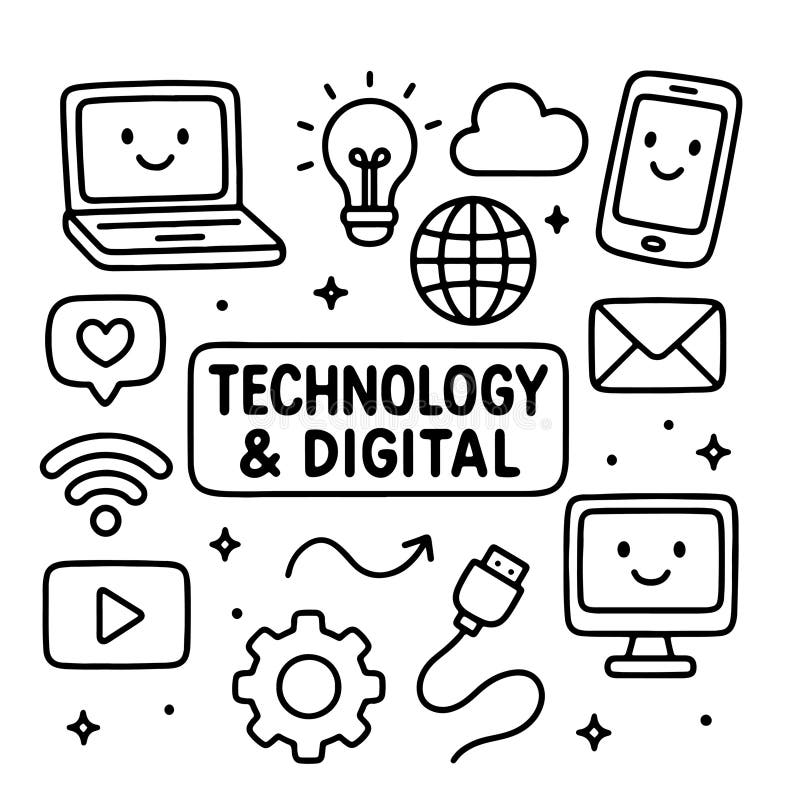Technology Digital Doodle - Tech Vector Illustration Stock Vector ...
