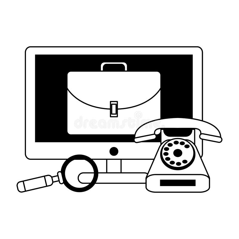 Technology Digital Modern Hardware Cartoon in Black and White Stock ...