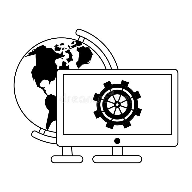 Technology Digital Modern Hardware Cartoon in Black and White Stock ...