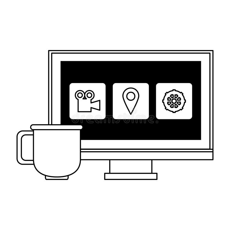 Technology Digital Online Modern Cartoon in Black and White Stock ...