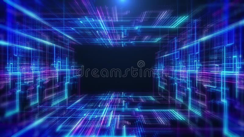 Technology Digital Rectangular Tunnel Grid Flying through Space 4K ...