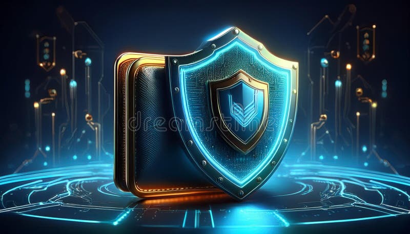 Technology Digital Wallet Icon with a Shield, Symbolizing Protection ...