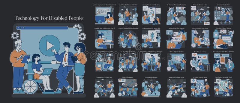 Technology for Disabled People. Flat Stock Vector - Illustration of ...
