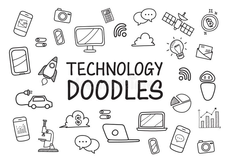Technology Doodles Hand Drawn Icons Stock Vector - Illustration of ...