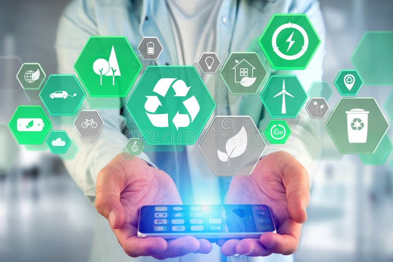 Technology Ecologic Interface with Icon Displayed on a Futuristic ...