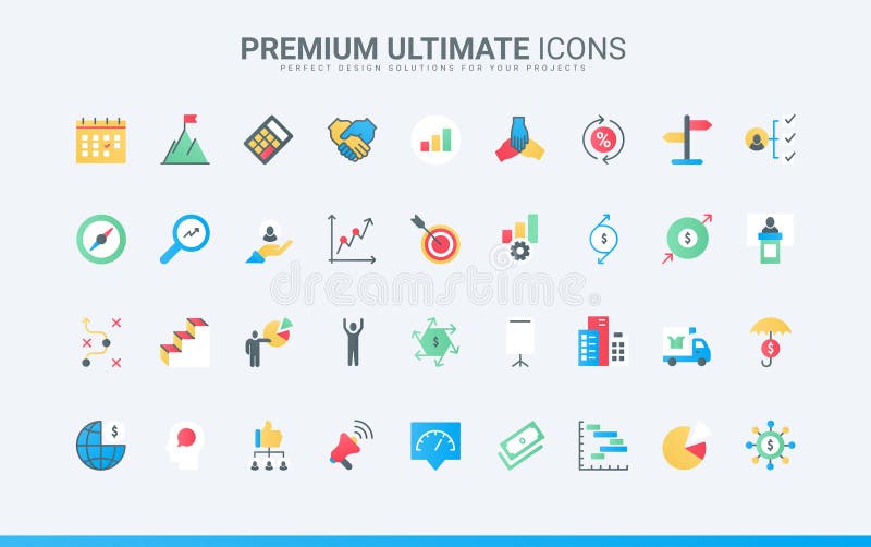Business Process Trendy Flat Icons Set, Technology of Effective Work ...