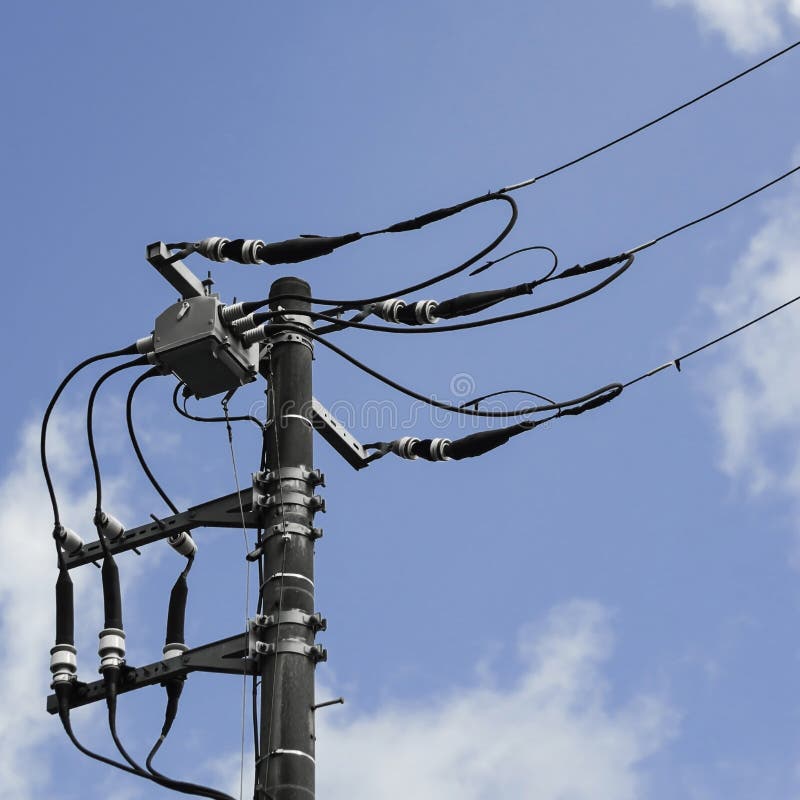 Technology of Electric Pole, Power Line and Cables. Stock Photo - Image ...