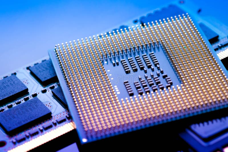 Technology Electronic Concept. Cpu Ram Computer on Blue Li Stock Photo ...