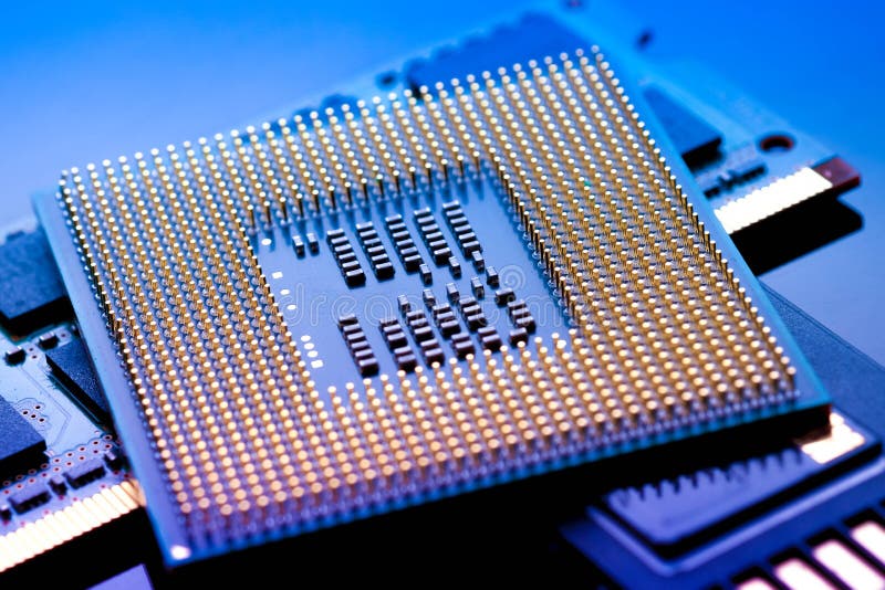 Technology Electronic Concept. Cpu Ram Computer on Blue Li Stock Image ...