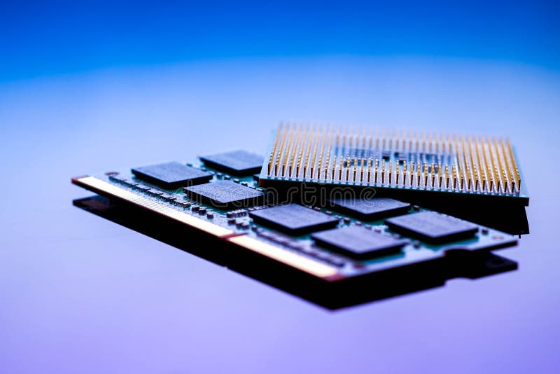 Technology Electronic Concept. Cpu Ram Computer on Blue Li Stock Photo ...