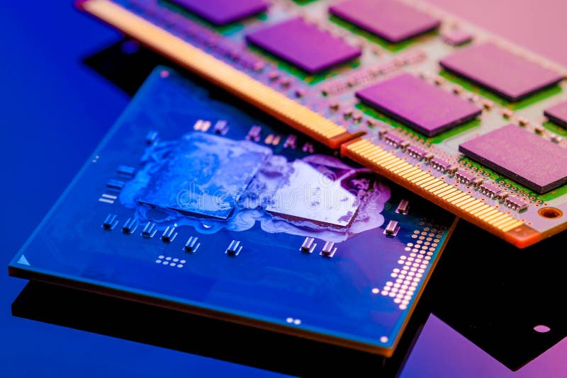 Technology Electronic Concept. Cpu Ram Computer on Blue Li Stock Photo ...