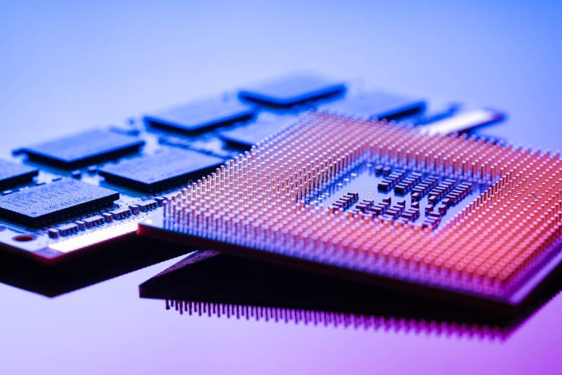 Technology Electronic Concept. Cpu Ram Computer on Blue Li Stock Photo ...