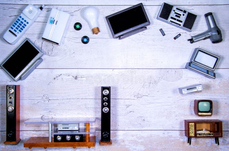 Electronic Items and Digital Tablet with Blank Screen on Blue ...