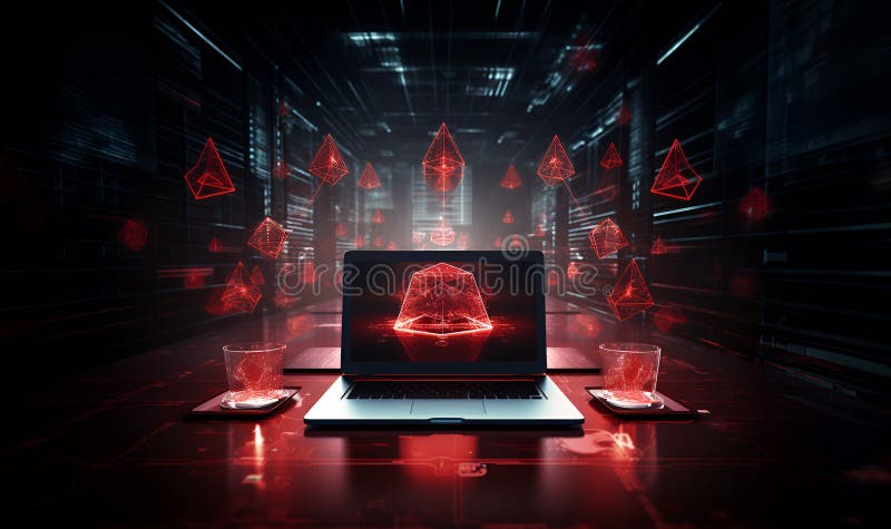 Technology And Engineering Concept Hacker Attack System Red Alert Sign Hologram And