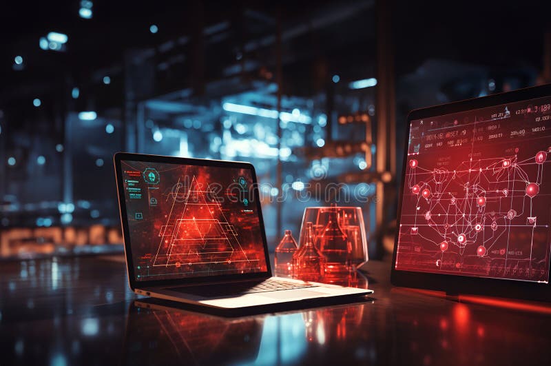 Technology And Engineering Concept Hacker Attack System Red Alert Sign Hologram And