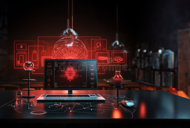 Technology and Engineering Concept Hacker Attack System, Red Alert Sign ...