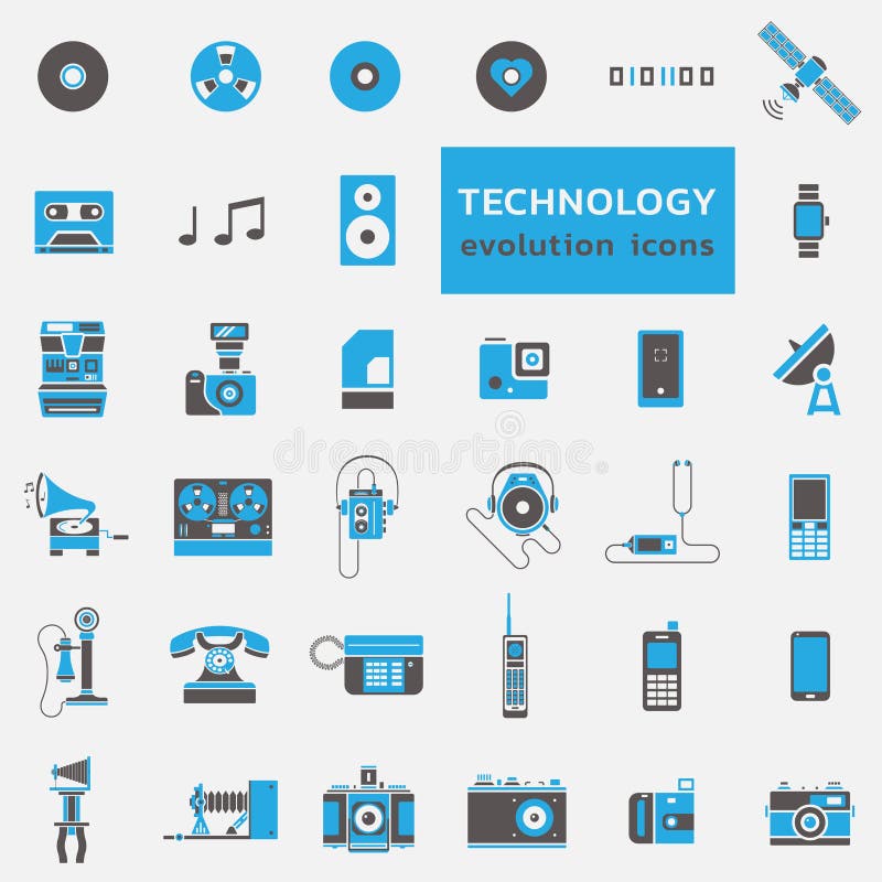 Technology Evolution Icon Set Stock Vector - Illustration of card ...
