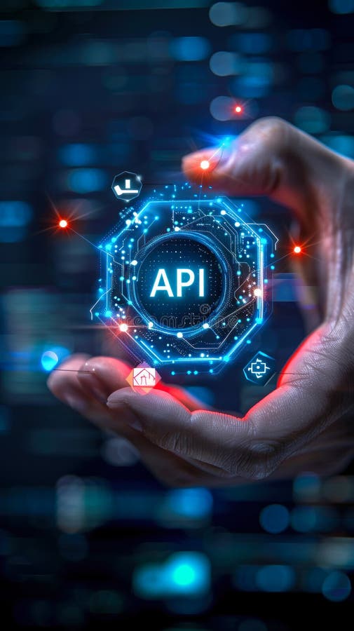 Technology Executive Displaying API Integration Concept with Glowing ...
