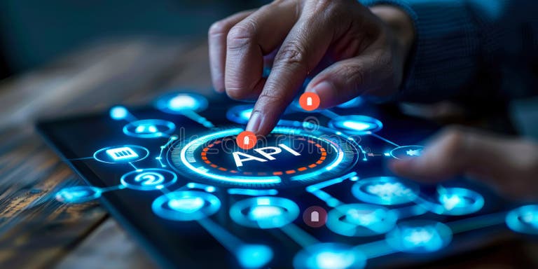 Technology Executive Displaying API Integration Concept with Glowing ...