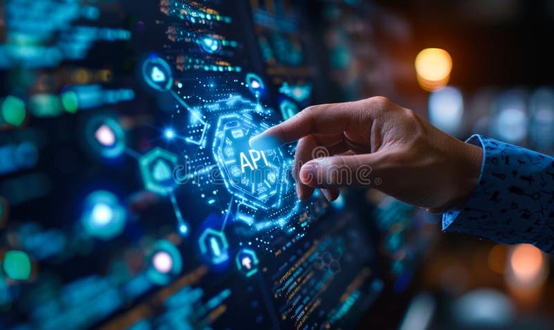 Technology Executive Displaying API Integration Concept with Glowing ...