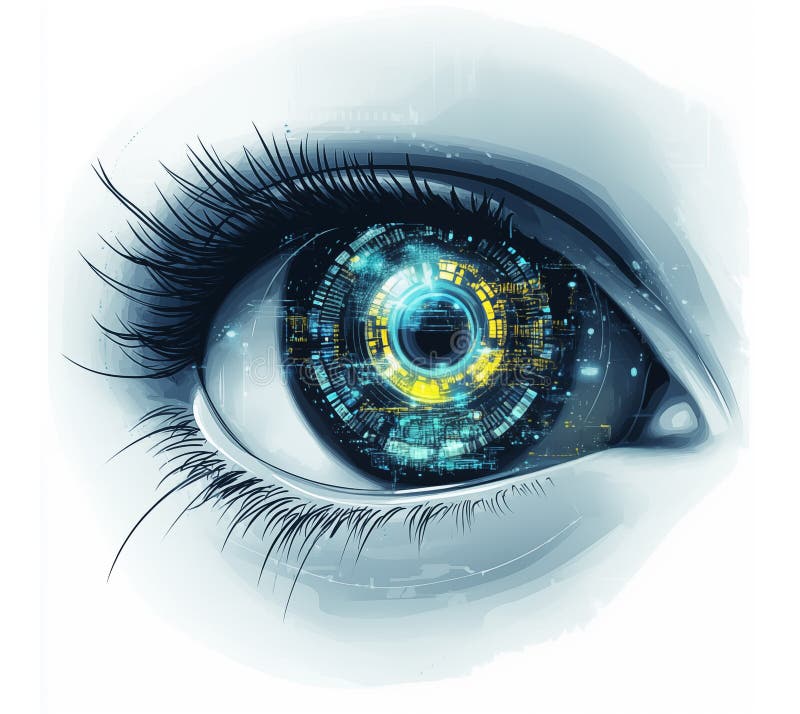 Technology Eye Looking. Smart Contact Lenses. the Eye Close-up Stock Illustration - Illustration ...
