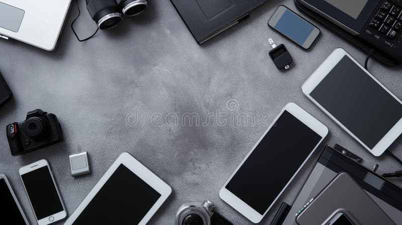 Technology-Filled Table stock photo. Image of wireless - 317260960
