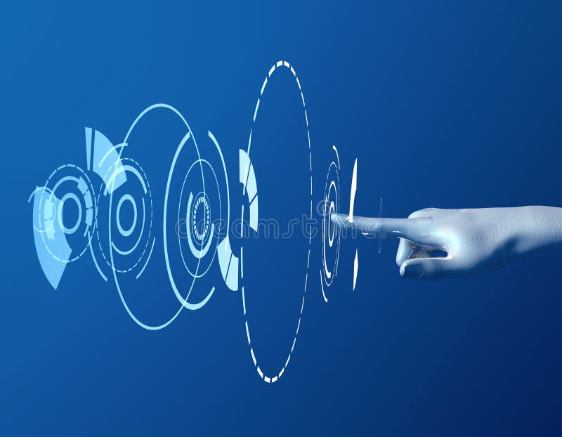 Technology Finger and Holographic Smart Icon, Internet Intelligent ...