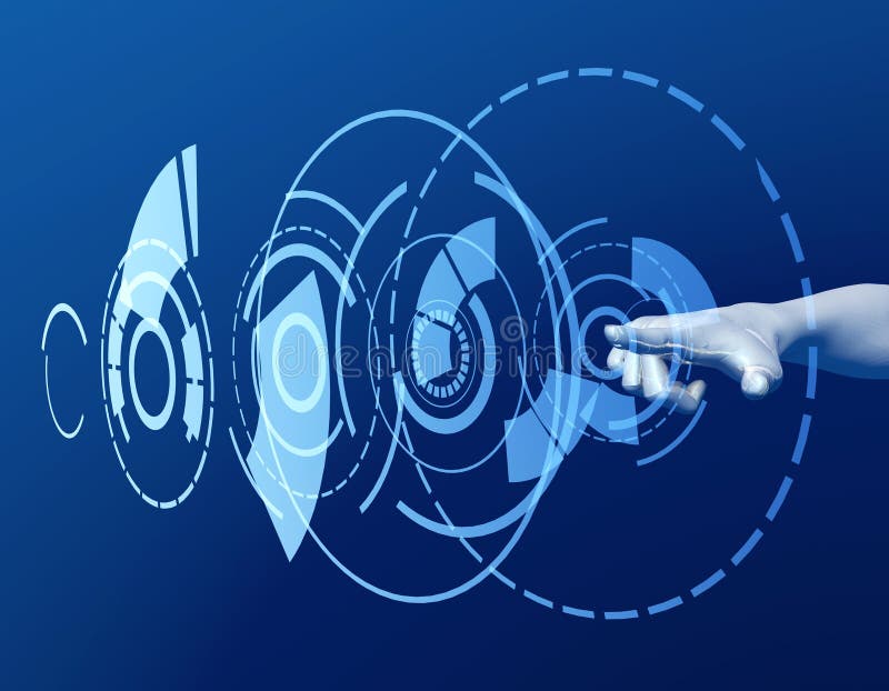 Technology Finger and Holographic Smart Icon, Internet Intelligent ...