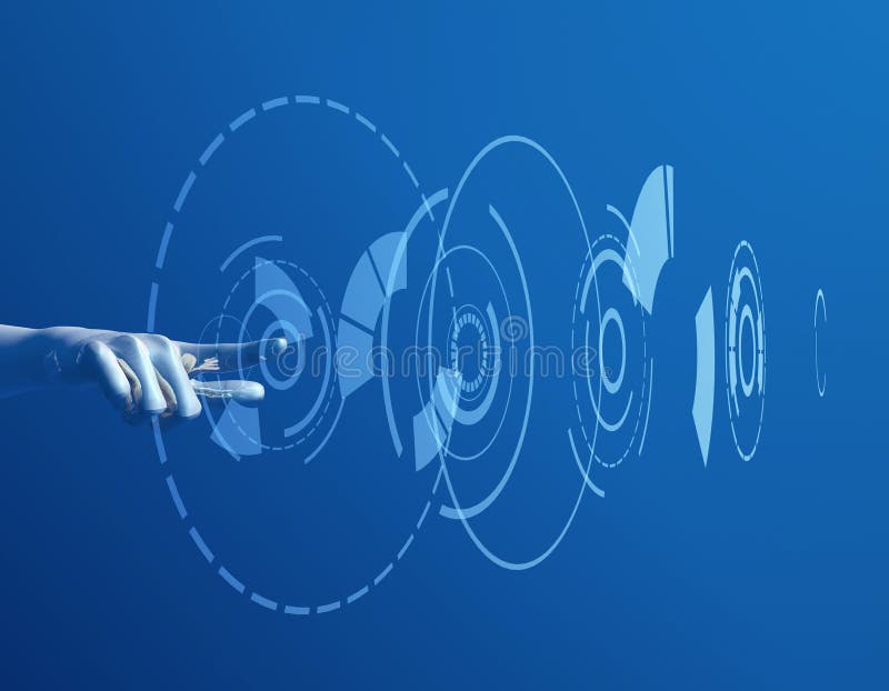 Technology Finger and Holographic Smart Icon, Internet Intelligent ...