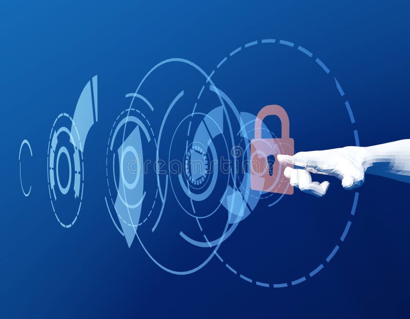 Technology Finger and Holographic Smart Icon, Internet Intelligent ...