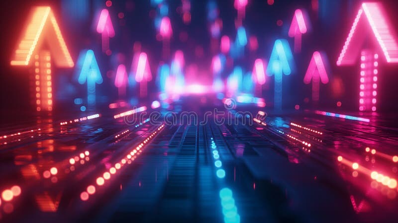 Technology Future Arrows Abstract Background, Neon Arrows Pointing Up ...