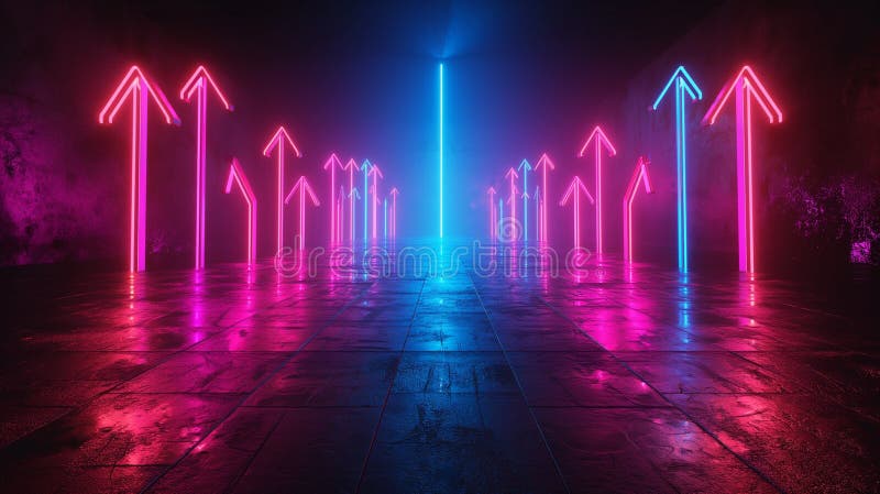 Technology Future Arrows Abstract Background, Neon Arrows Pointing Up ...