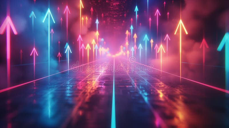 Technology Future Arrows Abstract Background, Neon Arrows Pointing Up ...