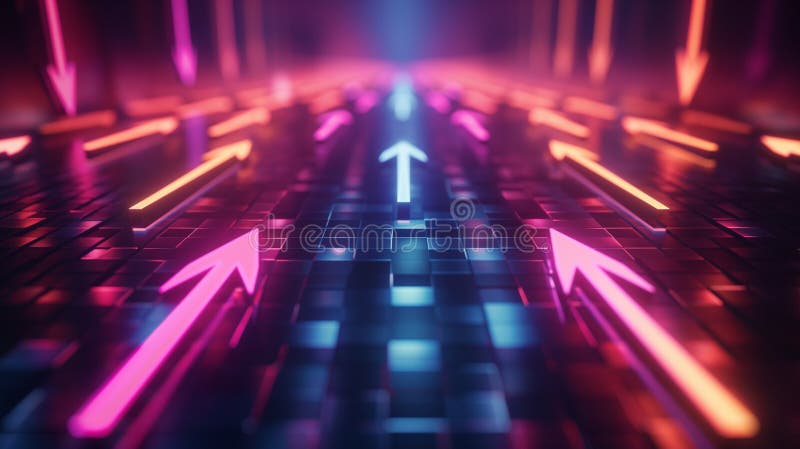 Technology Future Arrows Abstract Background, Neon Arrows Pointing Up ...