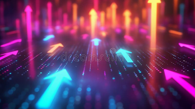 Technology Future Arrows Abstract Background, Neon Arrows Pointing Up ...