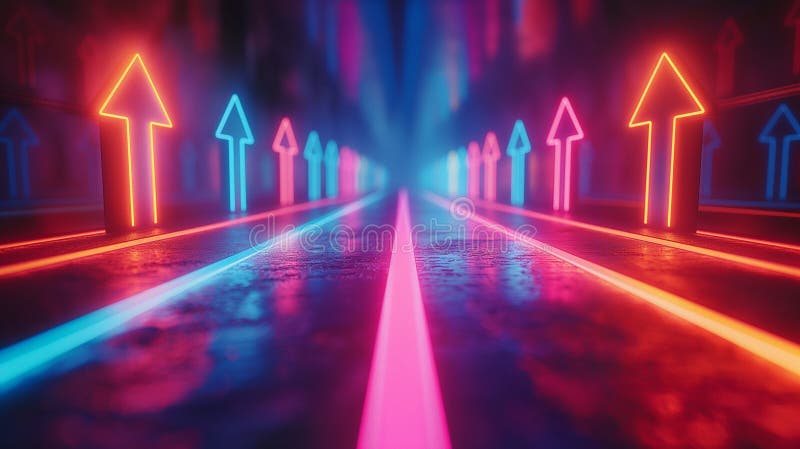 Technology Future Arrows Abstract Background, Neon Arrows Pointing Up ...