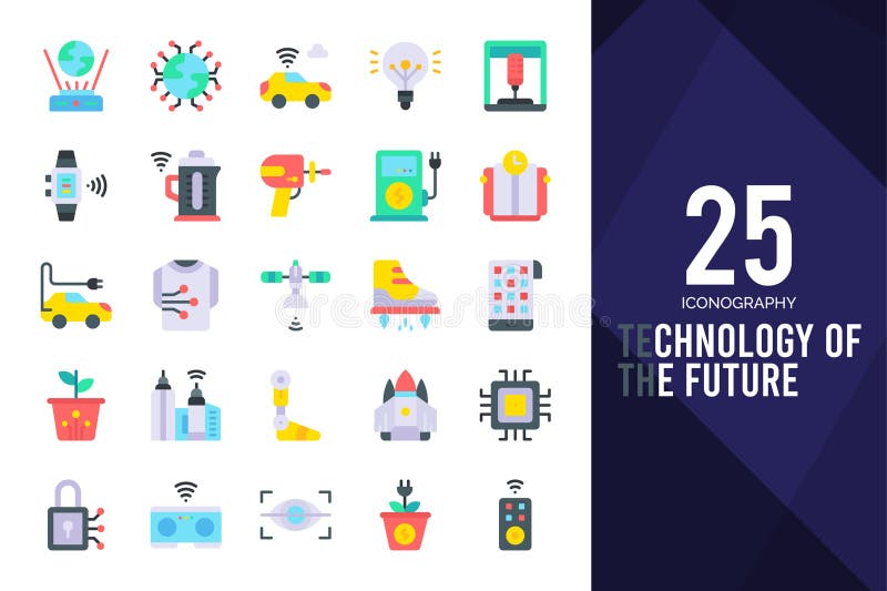 25 Technology of the Future Flat Icon Pack. Vector Illustration Stock ...