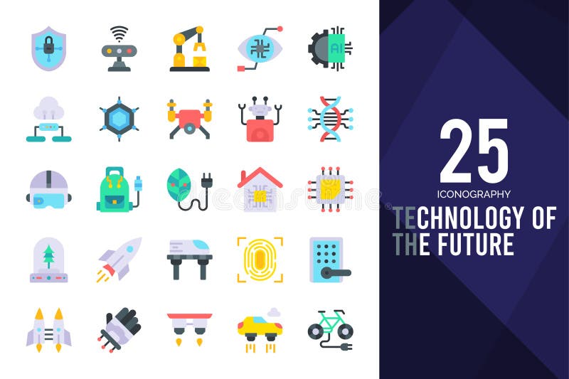 25 Technology of the Future Flat Icon Pack. Vector Illustration Stock ...