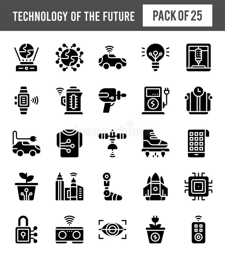 25 Technology of the Future Glyph Icon Pack. Vector Illustration Stock ...