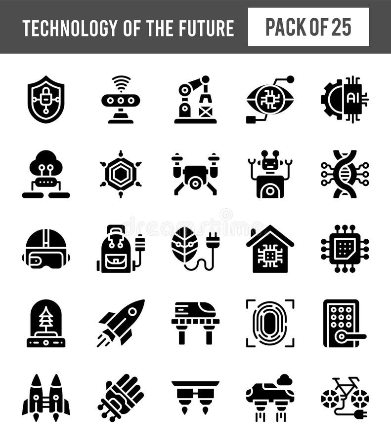 Technology of the Future Glyph Icon Pack. Vector Illustration Stock ...