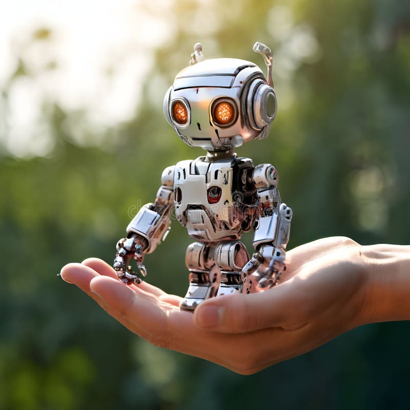 Robot on Hand, Human Hand Holding Small Robot, Artificial Intelligence, Futuristic Concept Stock ...