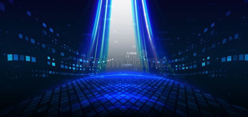 Technology Futuristic Glowing Lines Neon Blue Light Ray on Dark Blue ...
