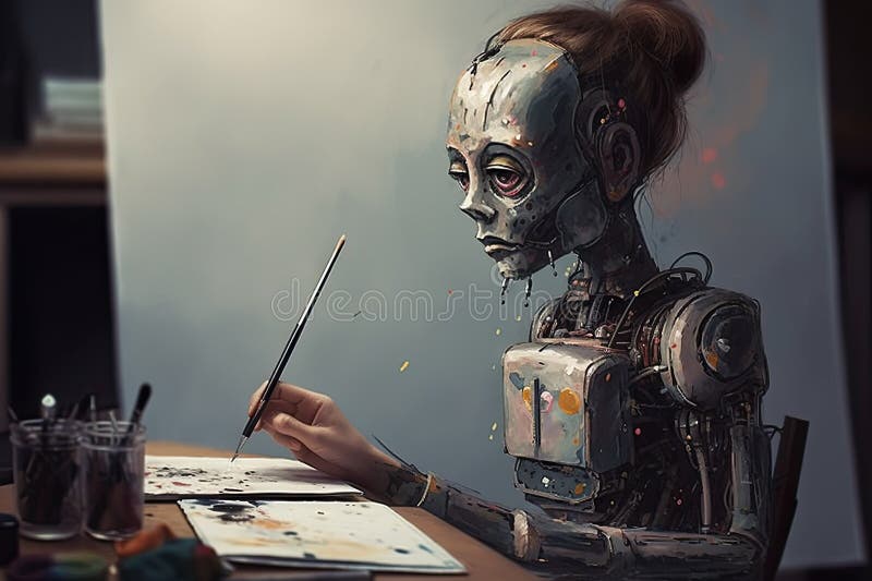 Technology Futuristic Humans Replacing Artist Cyborg Picture Drawing ...