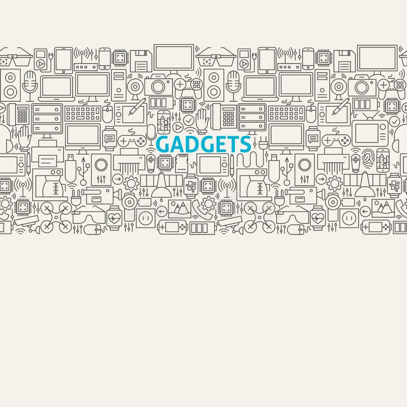 Technology Gadgets Line Art Seamless Web Banner Stock Vector ...