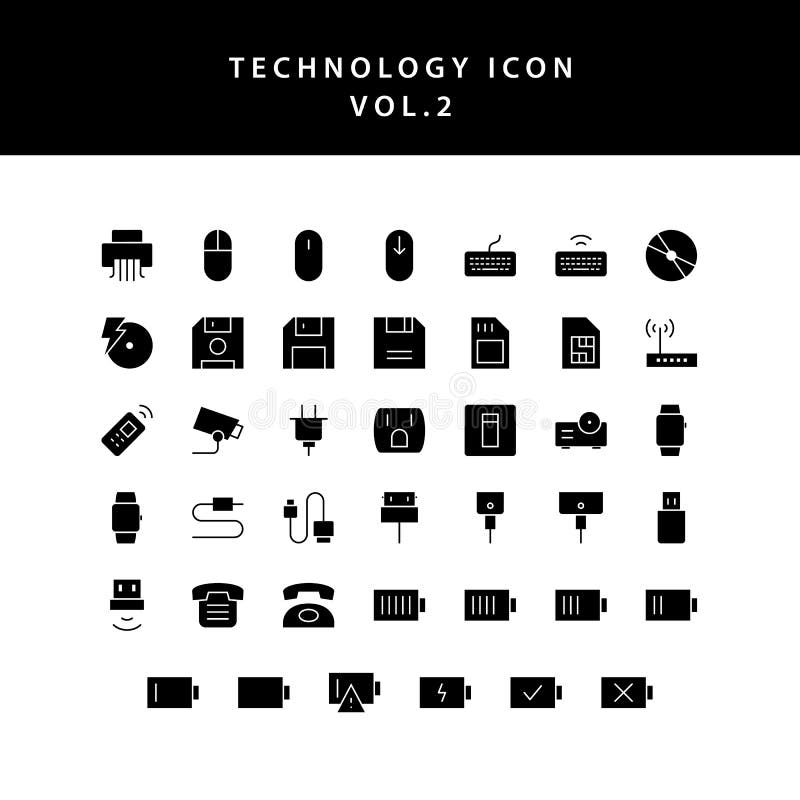 Technology Glyph Icon Set, Device Symbols Collection, Vector Sketches ...
